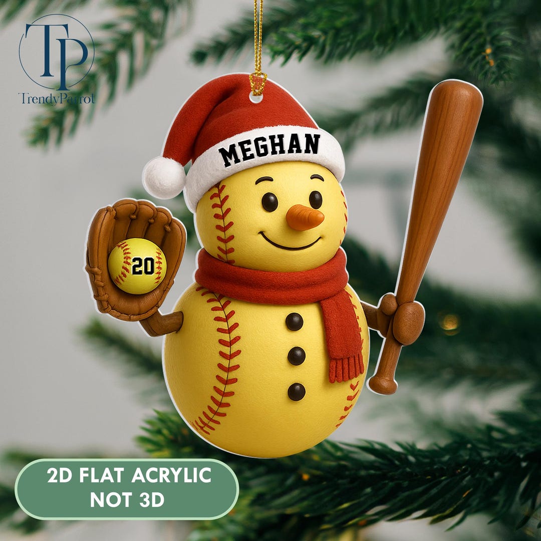 Personalized Softball Snowman Ornament, Softball Gift, Softball ...