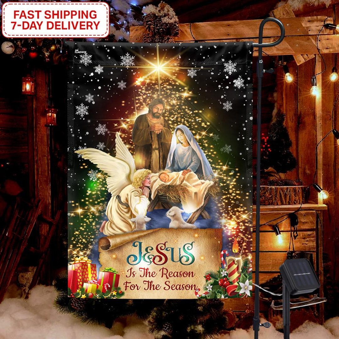 Nativity Christmas Garden Flag Lighted, Nativity Christian Cardinals ...