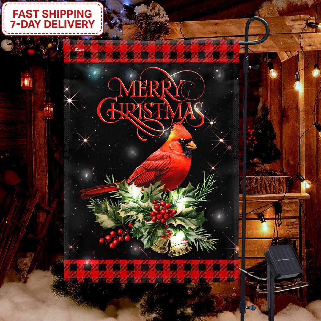 Christmas Cardinal Bird Garden Flag Lighted, Merry Christmas Cardinals ...