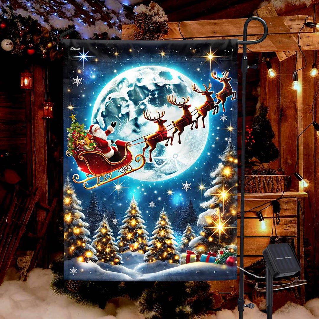 Santa Sleigh Solar Led Flag, Christmas Flag, Santa Decor, Holiday Flag ...
