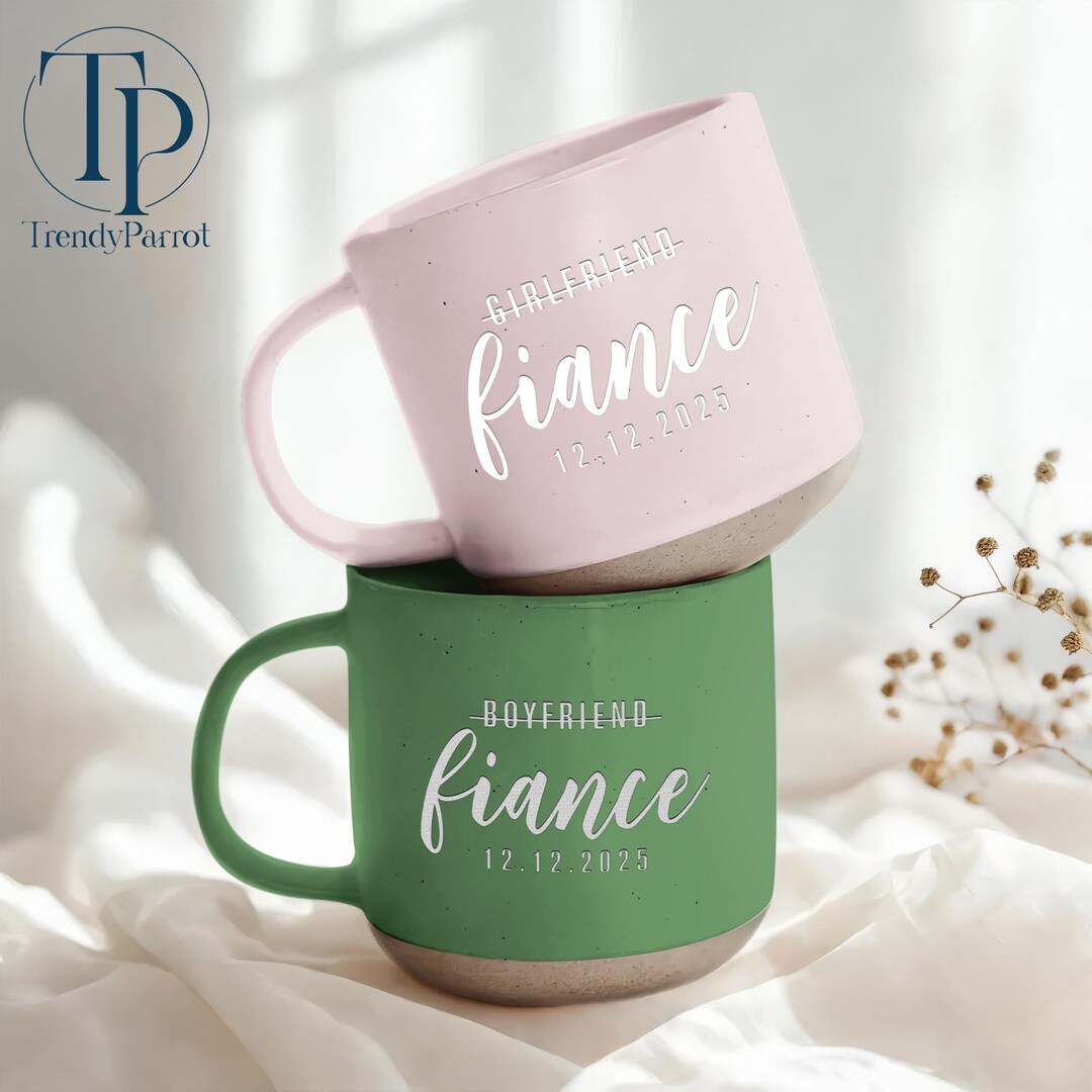 Personalised Engraved Engagement Pottery Mug, Custom Wedding Mugs ...