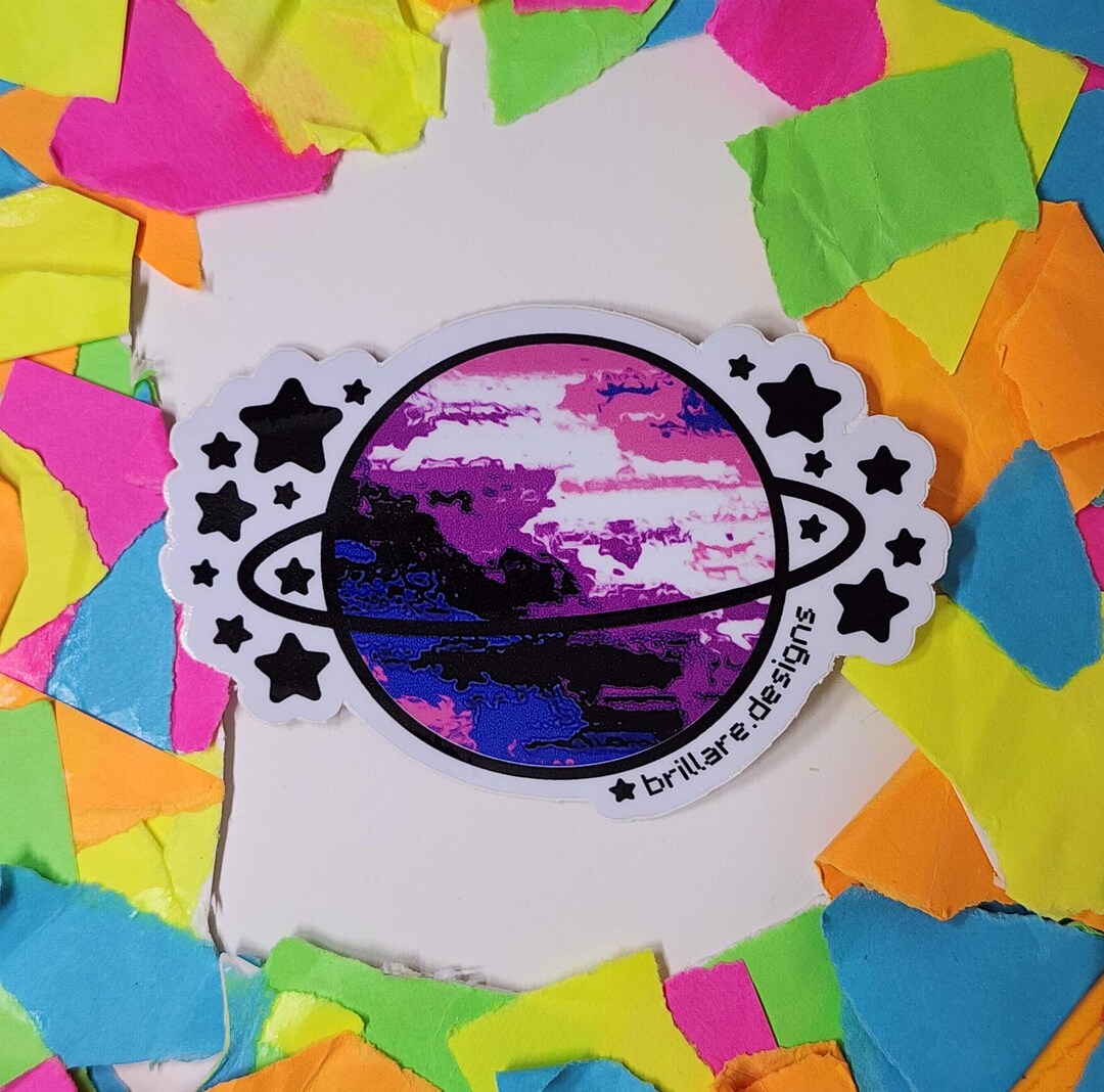 Genderfluid Pride Planet Sticker, Embrace Cosmic Gender Identity ...