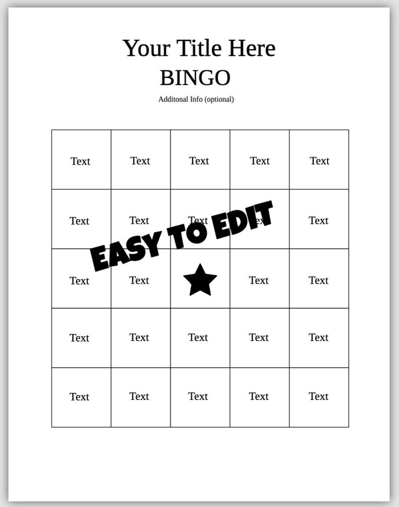 Bingo Card, Editable, Printable, Custom, Templett, Party, Games,8x11 In ...