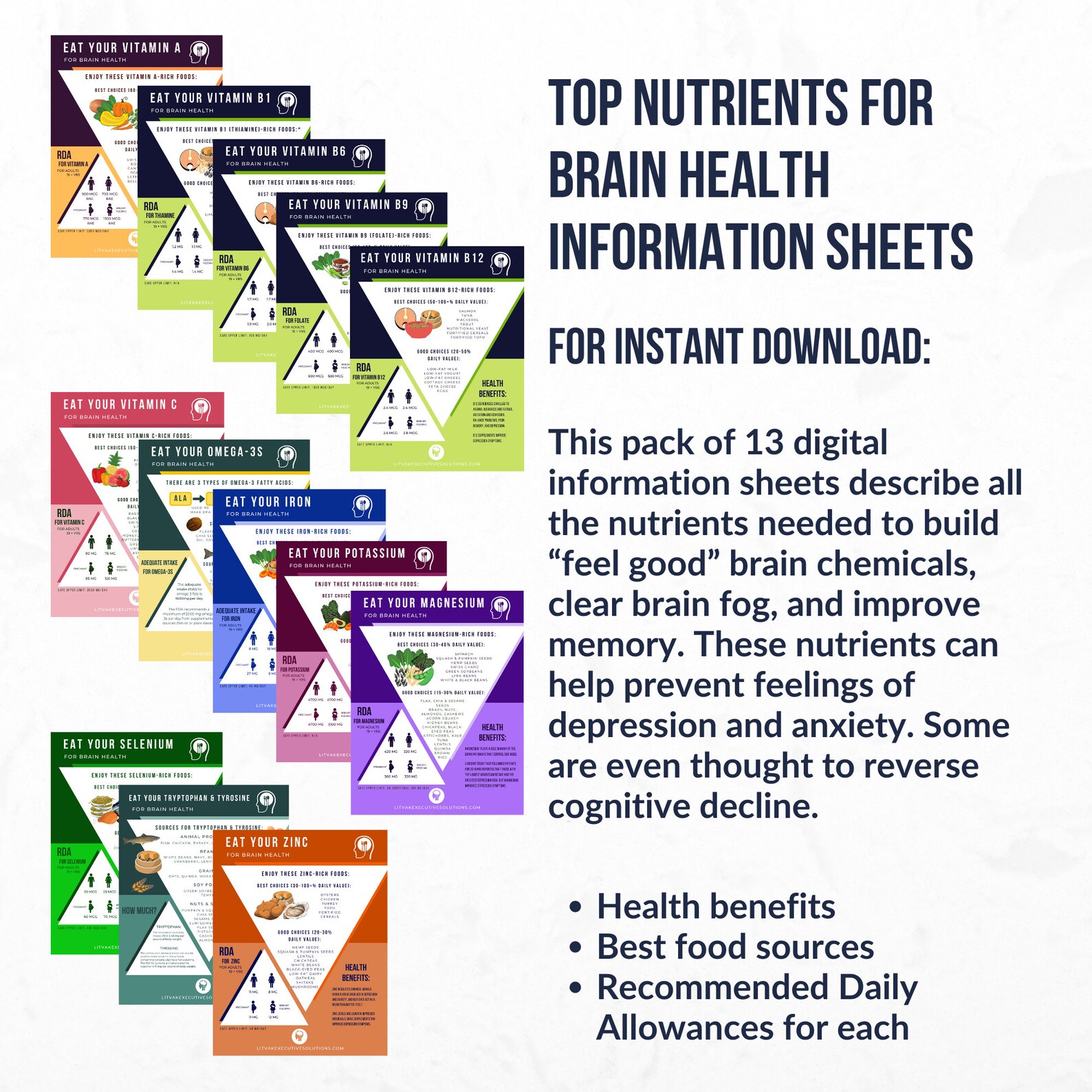 Digital Nutrition Information Sheets for Instant Download: Top 13 ...