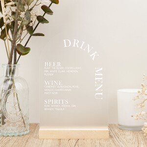 Open Bar Drink Sign, Acrylic Wedding Sign, Bar Menu Sign, Modern ...
