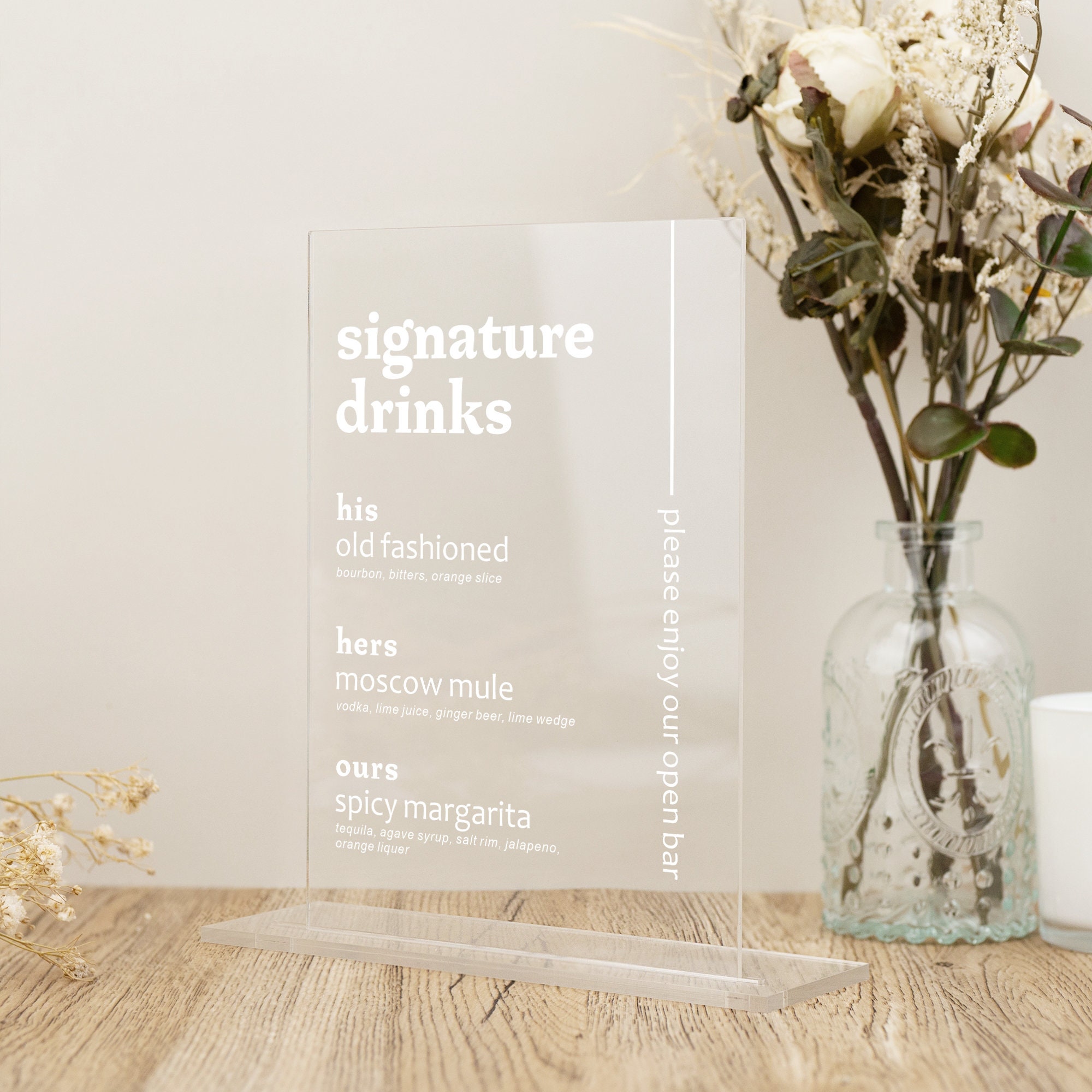 Signature Drink Sign, Acrylic Minimalist Bar Menu, Modern Drink Menu ...