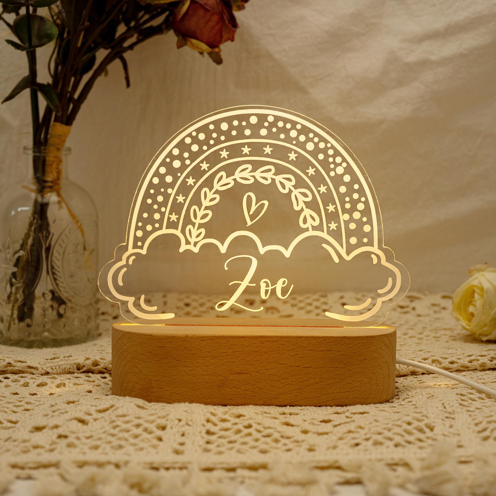 Personalized Rainbow Baby Night Light, Baby Girl Gifts, Custom Name ...