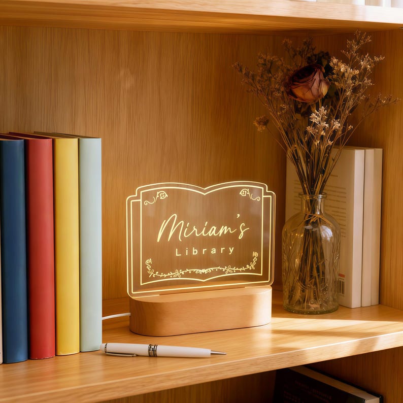 Personalized Library Sign Light, Book Lover Gift, Home Library Decor ...