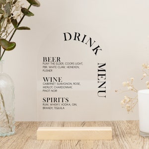 Open Bar Drink Sign, Acrylic Wedding Sign, Bar Menu Sign, Modern ...