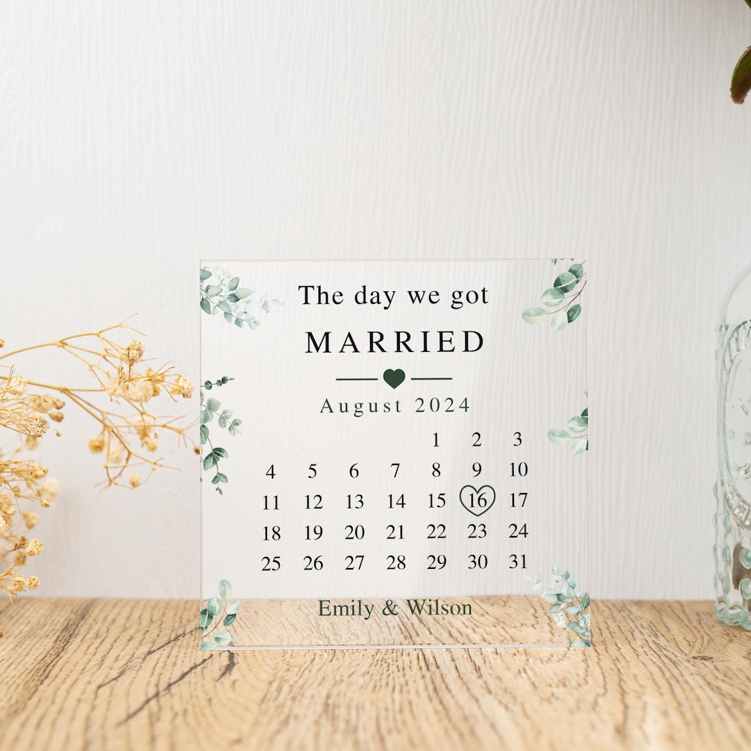 Married Calendar Acrylic Plaque, Personalized Wedding Gift, Gift for ...