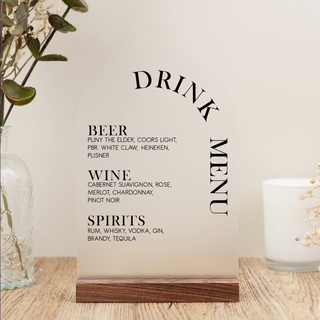 Open Bar Drink Sign, Acrylic Wedding Sign, Bar Menu Sign, Modern ...