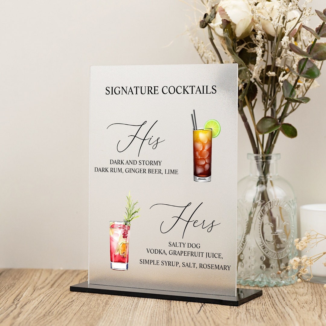 Signature Drink Sign, Bar Menu Acrylic Sign, Minimalist Bar Menu Sign ...