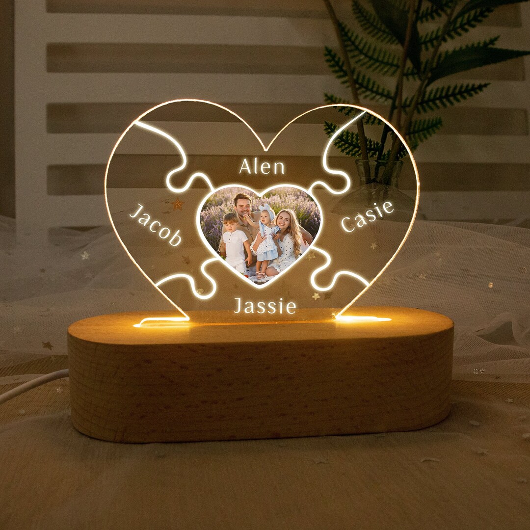 Personalized Photo Night Light, Family Puzzle Light, Family Name Light ...