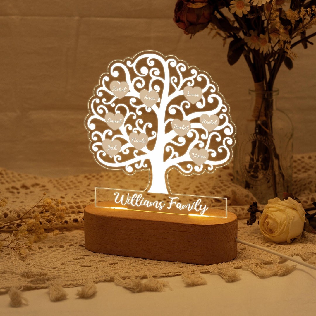 Personalized Family Tree Lamp, Grandkids Name Night Light, Custom ...