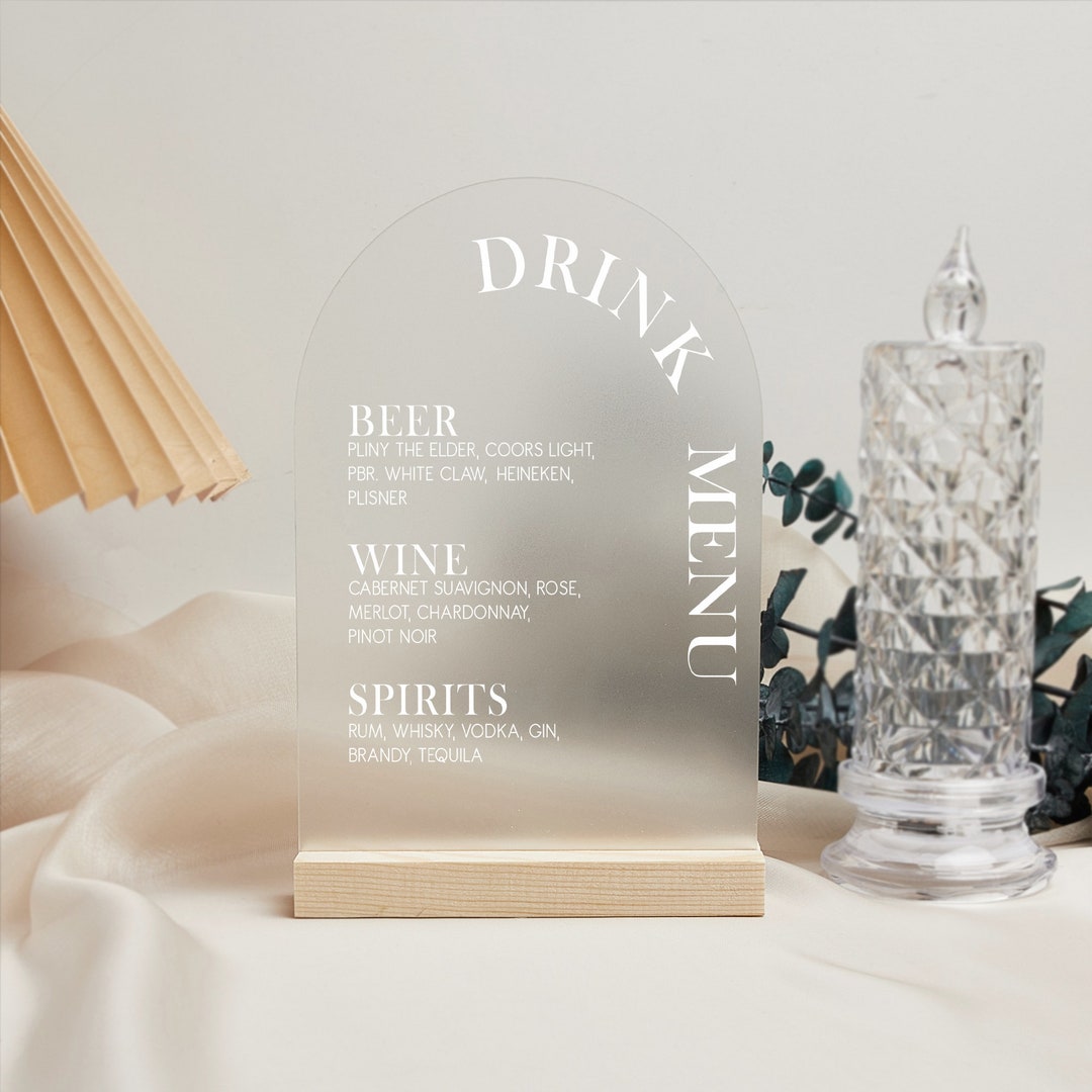 Open Bar Drink Sign, Acrylic Wedding Sign, Bar Menu Sign, Modern ...