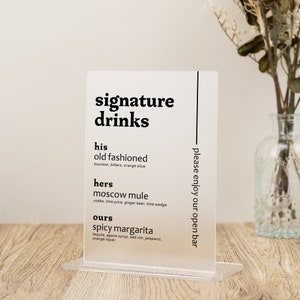 Signature Drink Sign, Acrylic Minimalist Bar Menu, Modern Drink Menu ...