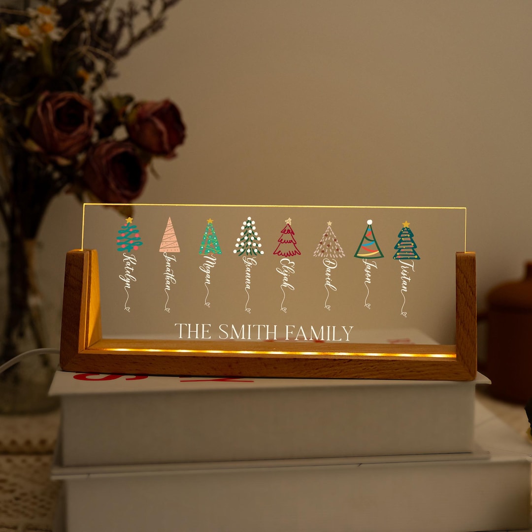 Custom Family Christmas Tree Night Light, LED Night Light, Christmas ...