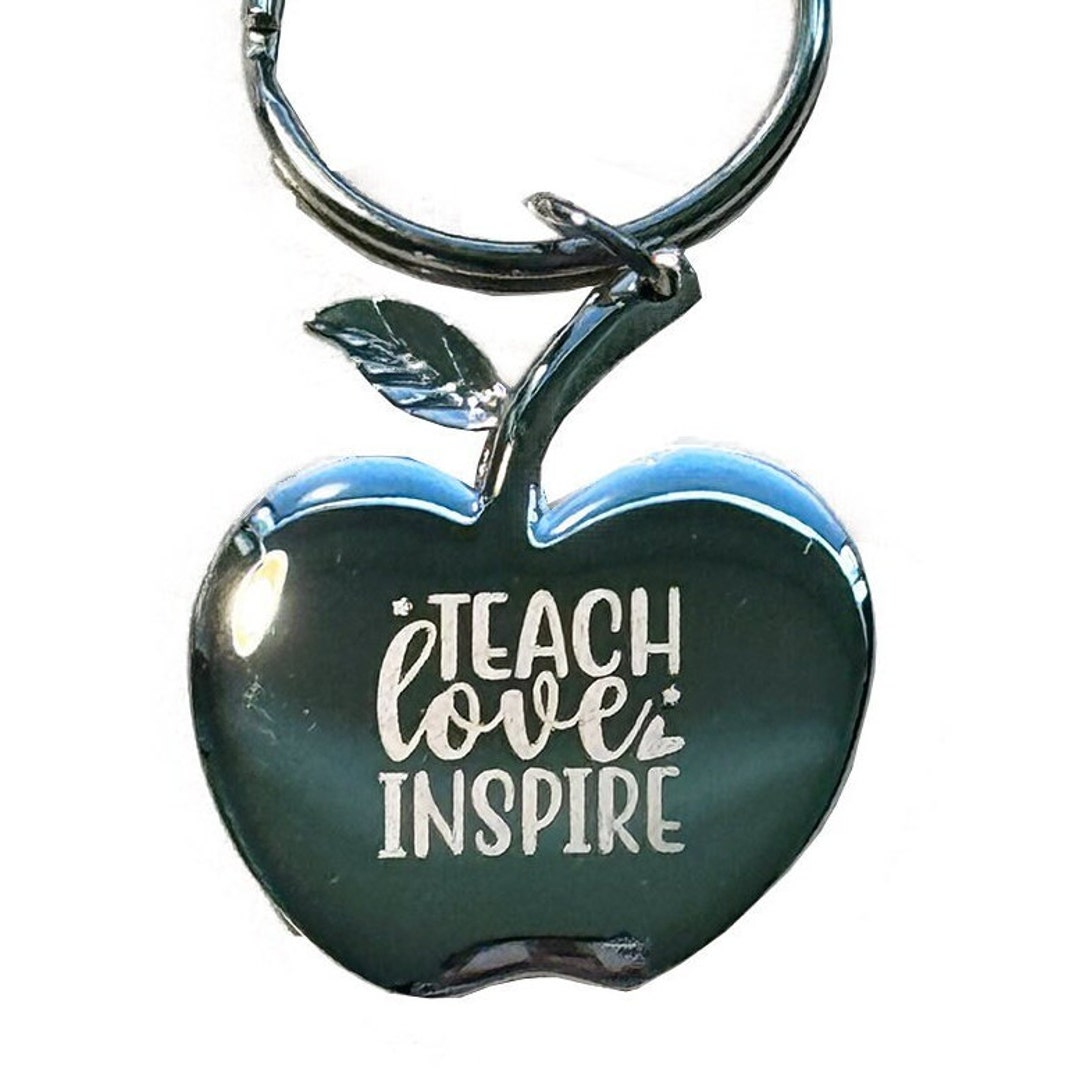 Silver Metal Apple Key Chain - 'teach, Love, Inspire' Engraving, Ideal ...