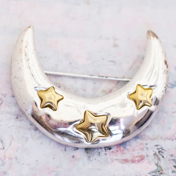 Silver Moon Brooch - Etsy