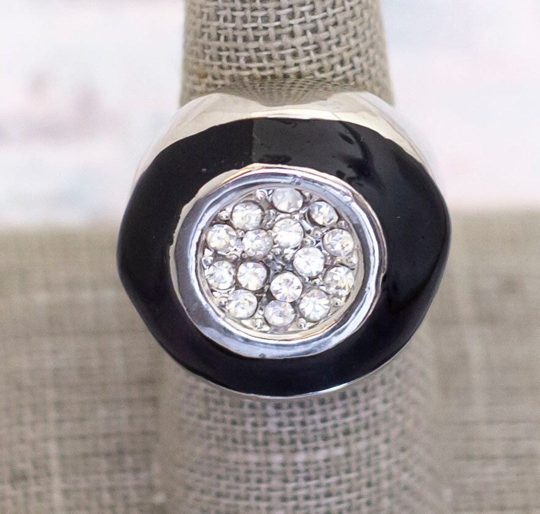 Vintage Black Circular Elegant Rhinestones Ring Size 8 - BB7 - Etsy