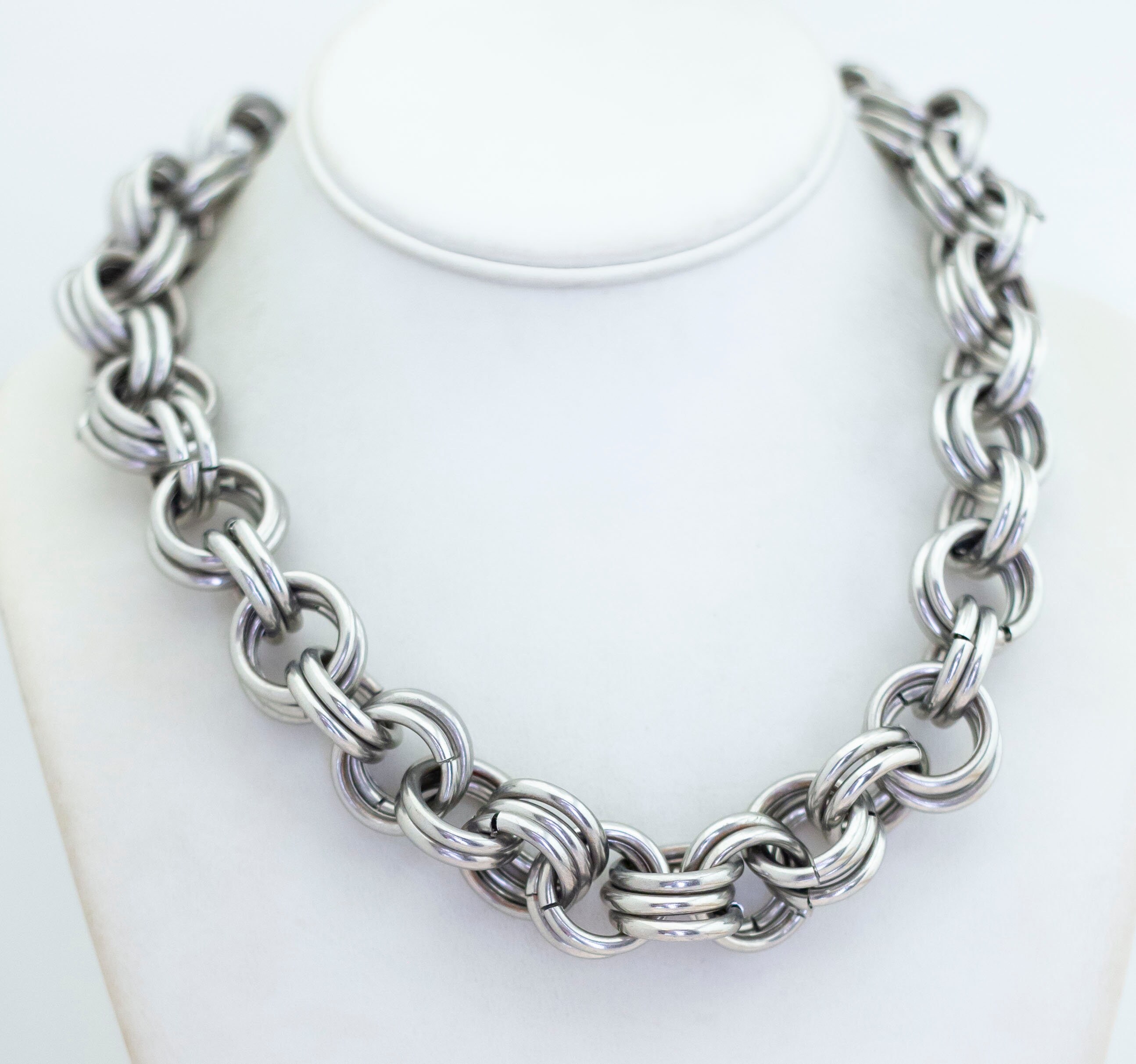 Vintage Triple Rolo Style Links Silver Tone Chain Necklace 20 Inch ...