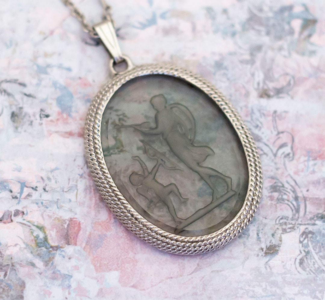Vintage Silver Tone Angels Cameo Oval Necklace 24 Inch - BB13 - Etsy