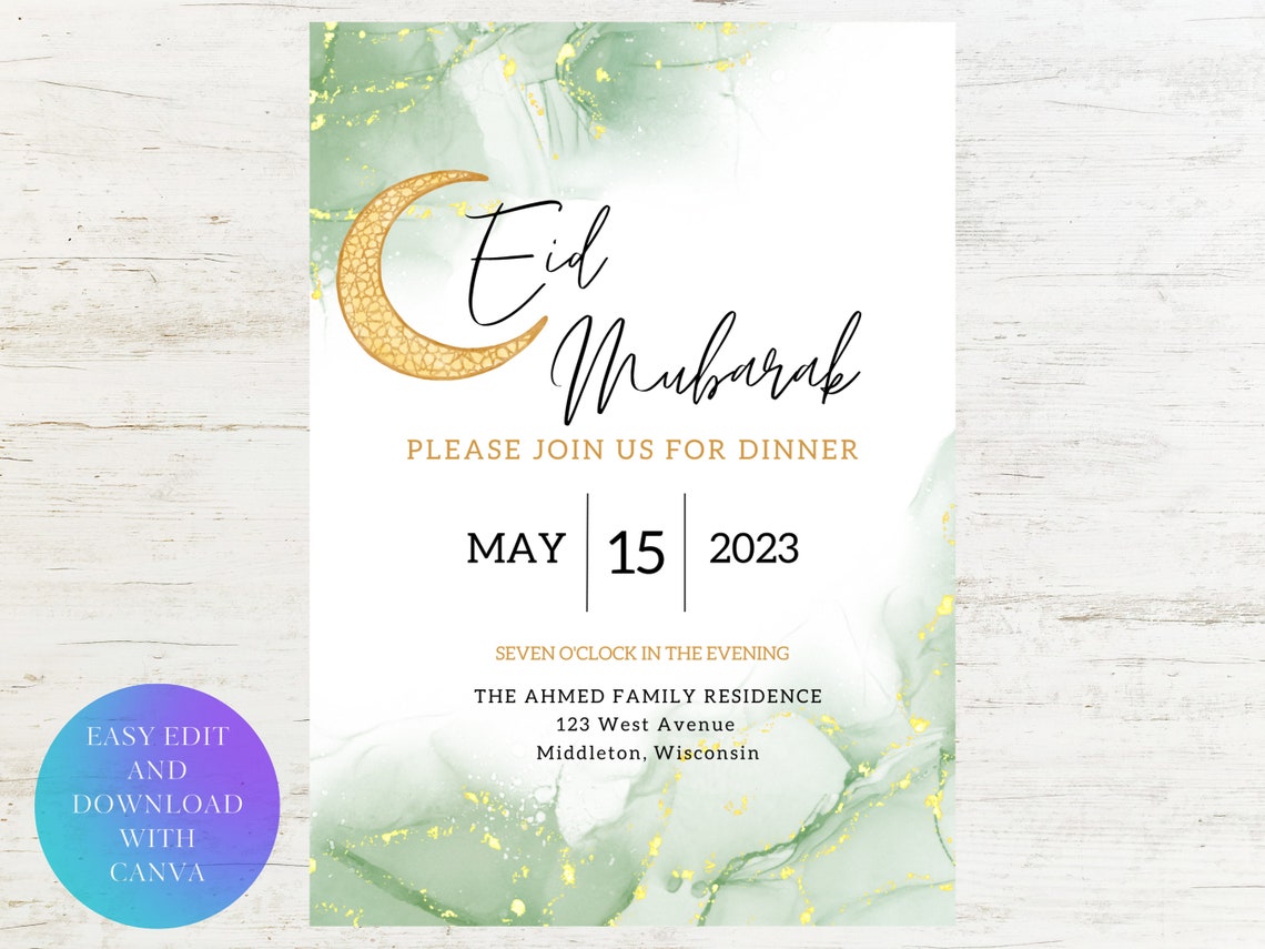 Eid Mubarak Eid Invitation Iftar Invitation Editable Template Canva ...