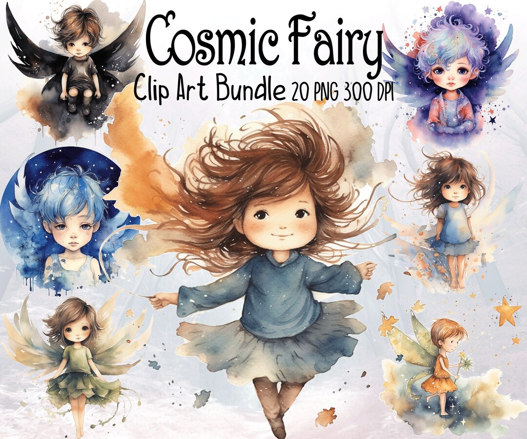 Cute Cosmic Fairies Clipart Bundle Watercolor Fairies - Etsy