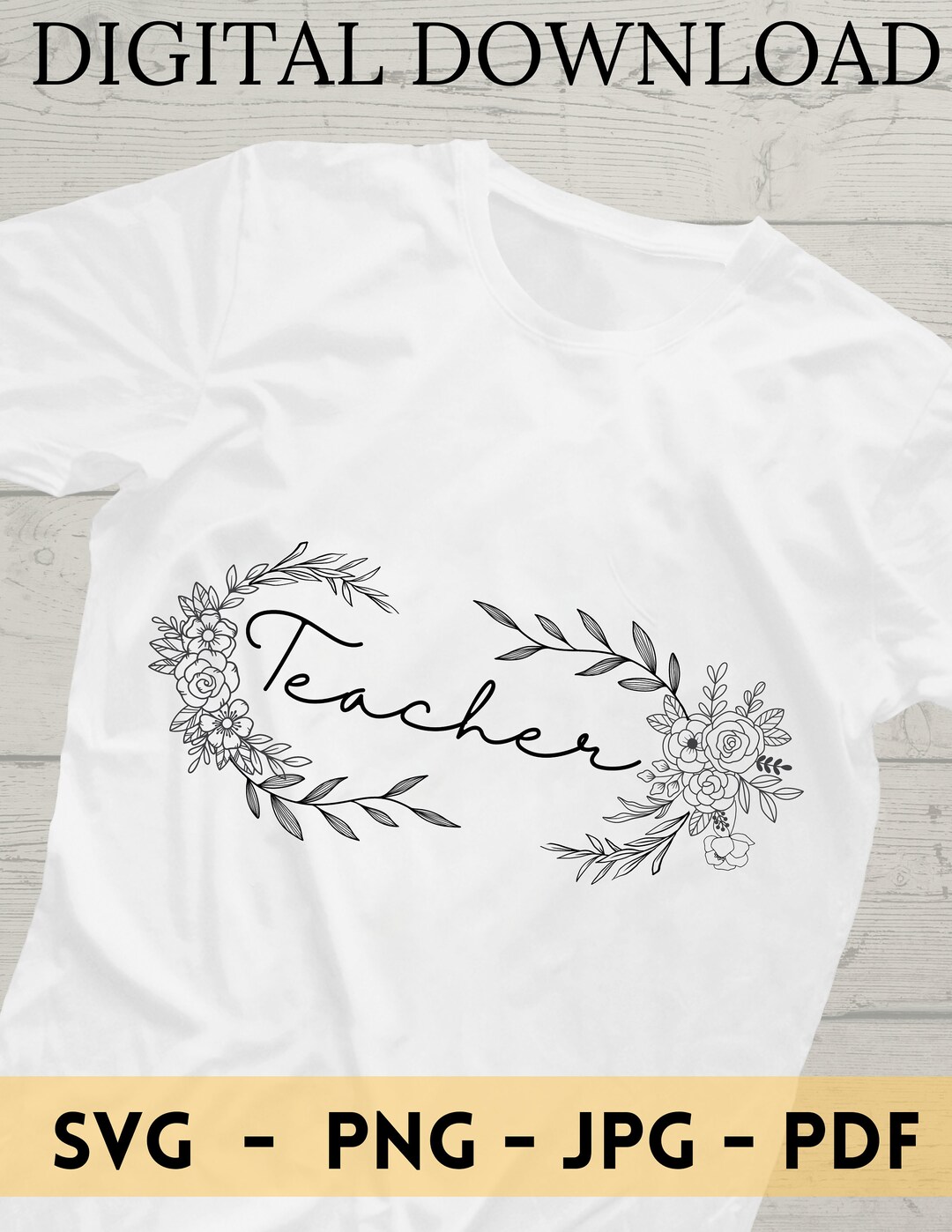 Teacher Floral Outline SVG - Custom Teacher Gift Design - Instant ...