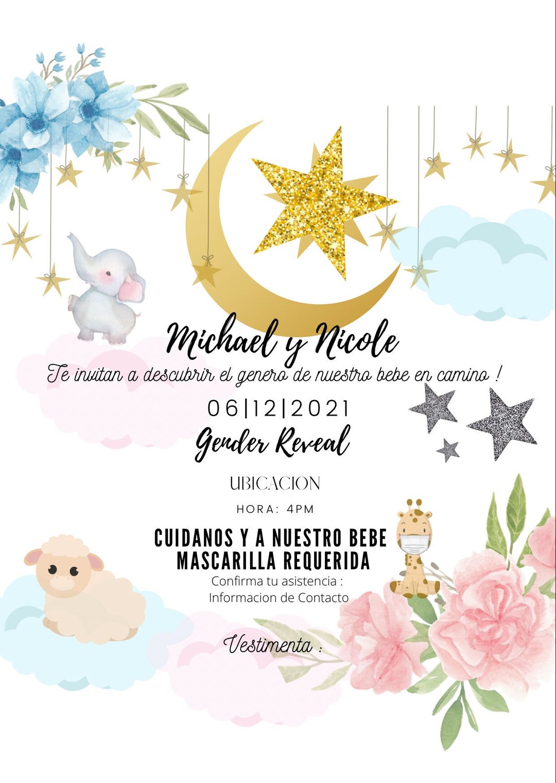 Invitacion Luna Y Las Estrellas Gender Reveal - Etsy