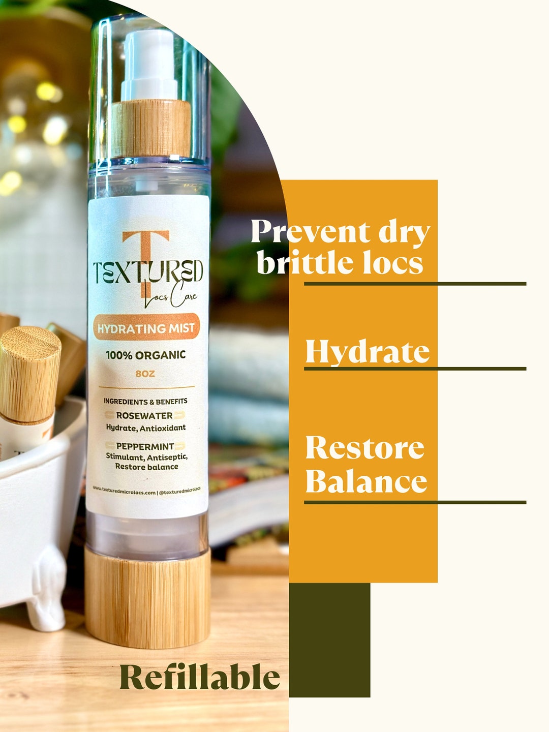 Rosewater Hydrating Spray/mist for Microlocs, Sisterlocks, Locs Hair ...