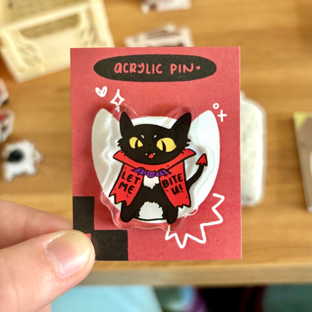 Let Me Bite You Vampire Kitty Pin Clear Acrylic Pin Twili - Etsy