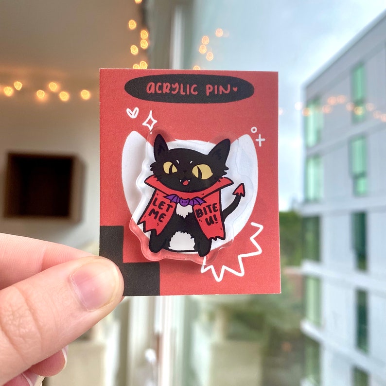 Let Me Bite You Vampire Kitty Pin Clear Acrylic Pin Twili - Etsy