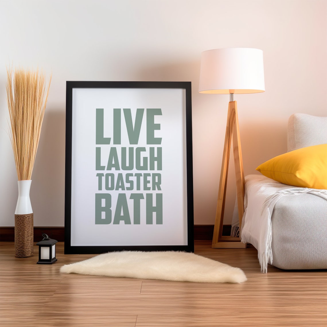 Live Laugh Toaster Bath Quote, Trendy Art Print Decor, Retro Sage Green ...