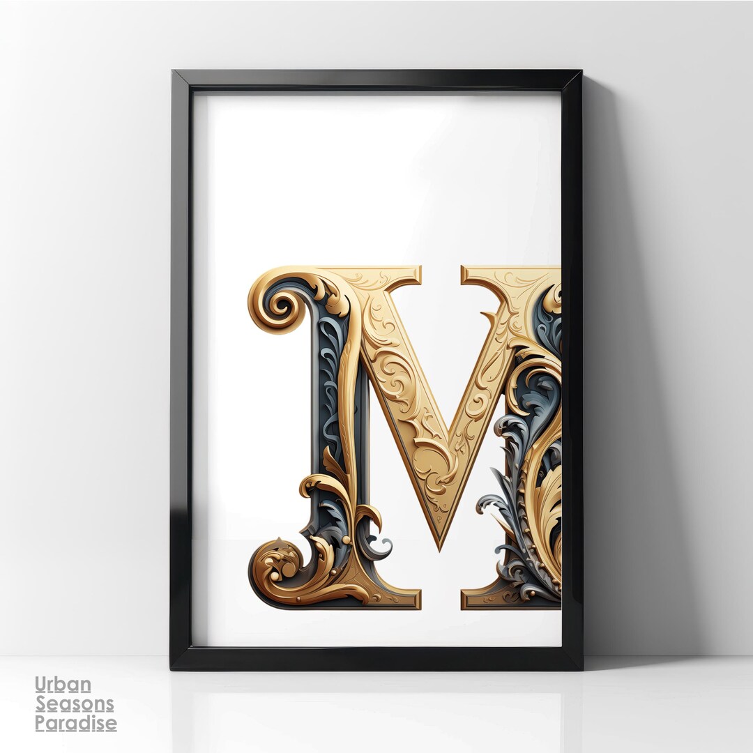Botanical Letter M Wall Art, Floral Wall Art Letters, Single Initial ...