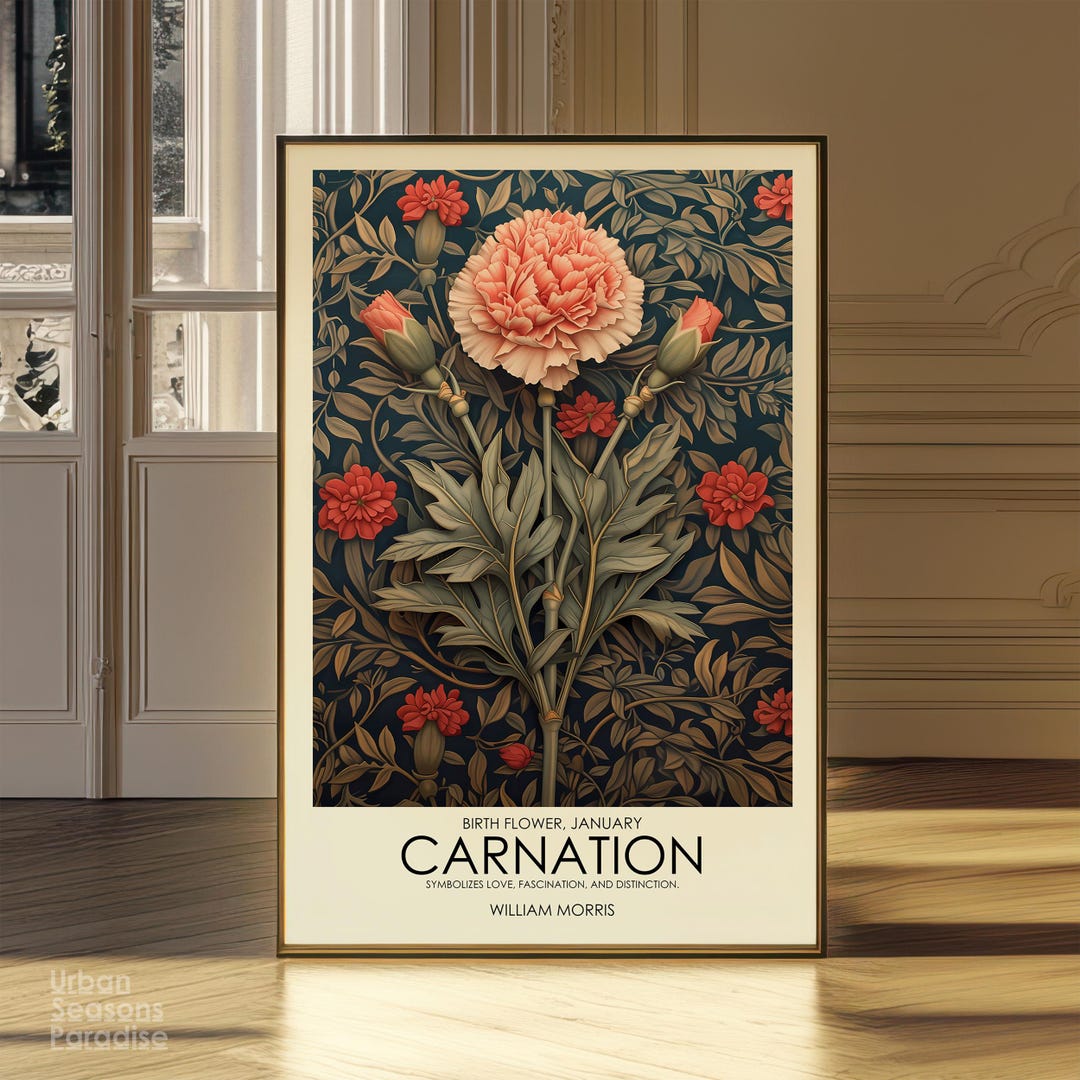 January Birth Flowers Art Print, Carnation Birthday Family Gift, Birth ...