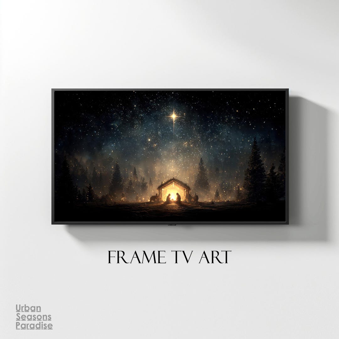 Vintage Nativity Scene Frame TV Art, Christian Christmas Manger in ...