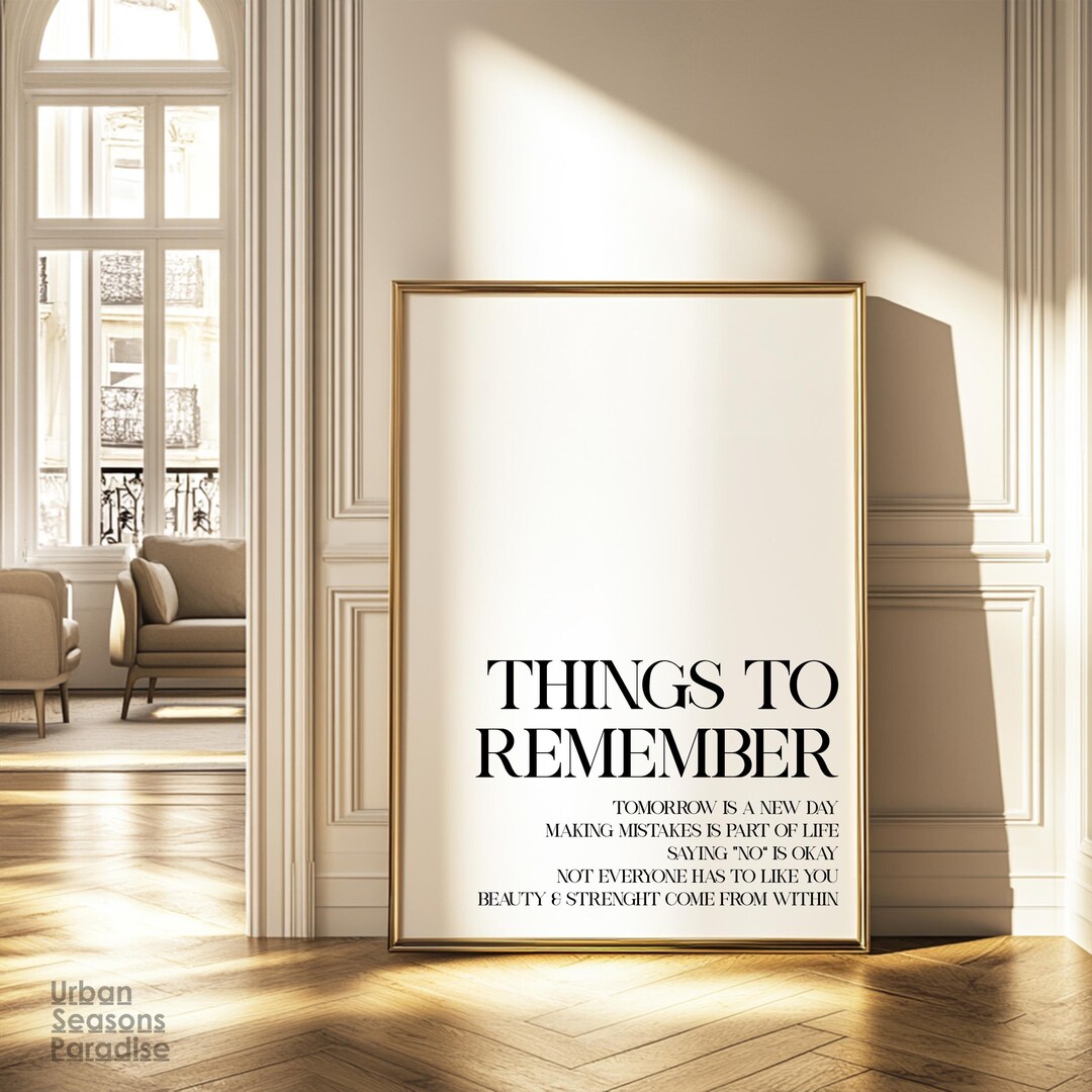 Things to Remember Inspirational Wall Art, Charming Trendy Quote Poster ...
