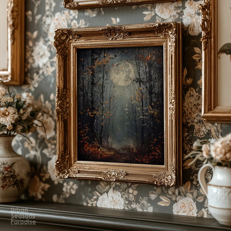 Full Moon Wall Art, Halloween Dark Forest Print, Autumn Witchy Decor ...