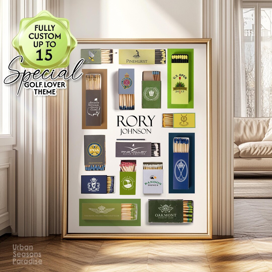 Personalized Elegant Matchbox Print, Custom Golf Lover Gift, Retro ...