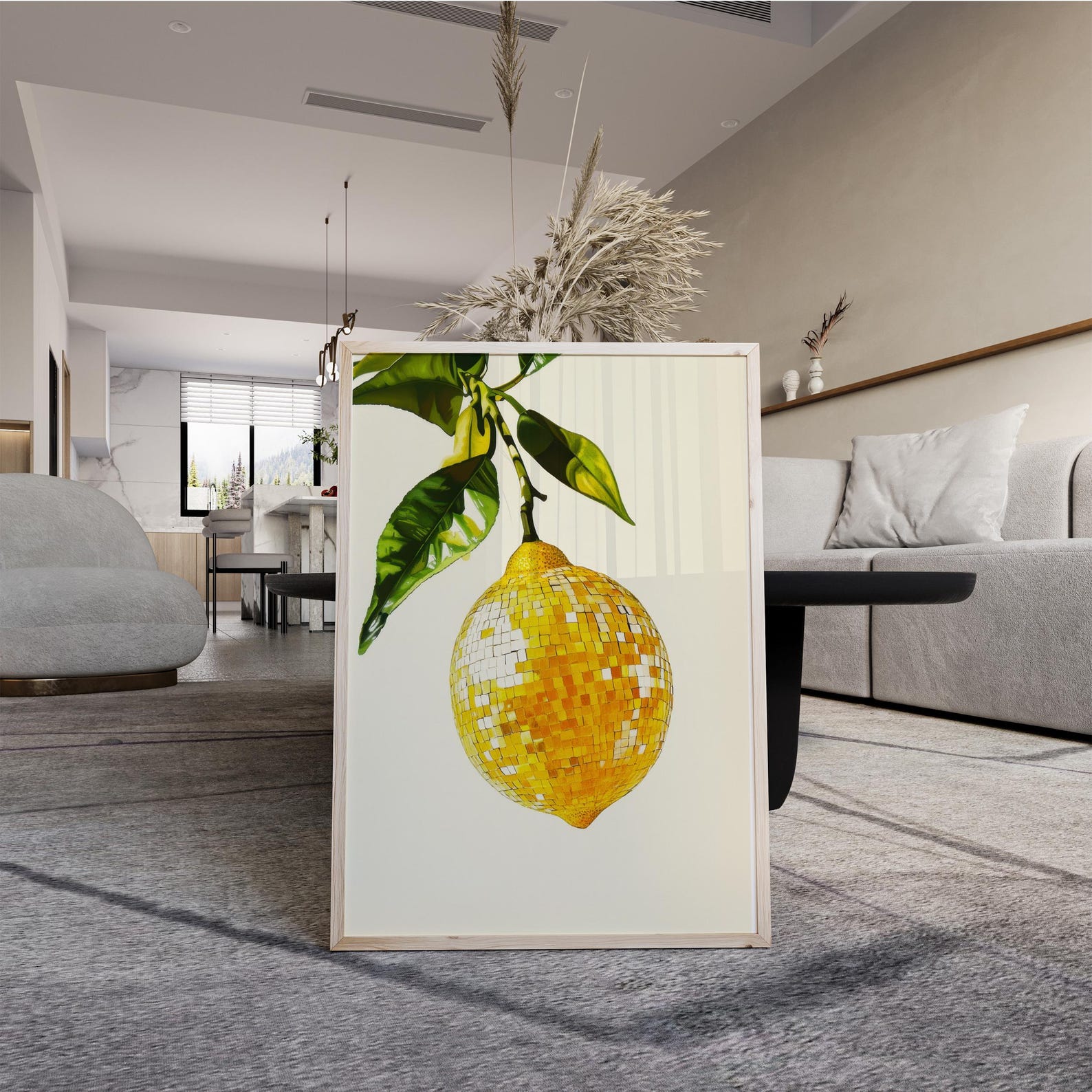 Retro Lemon Disco Ball Print, Funky Citrus Mirror Ball Art, Preppy Bar ...