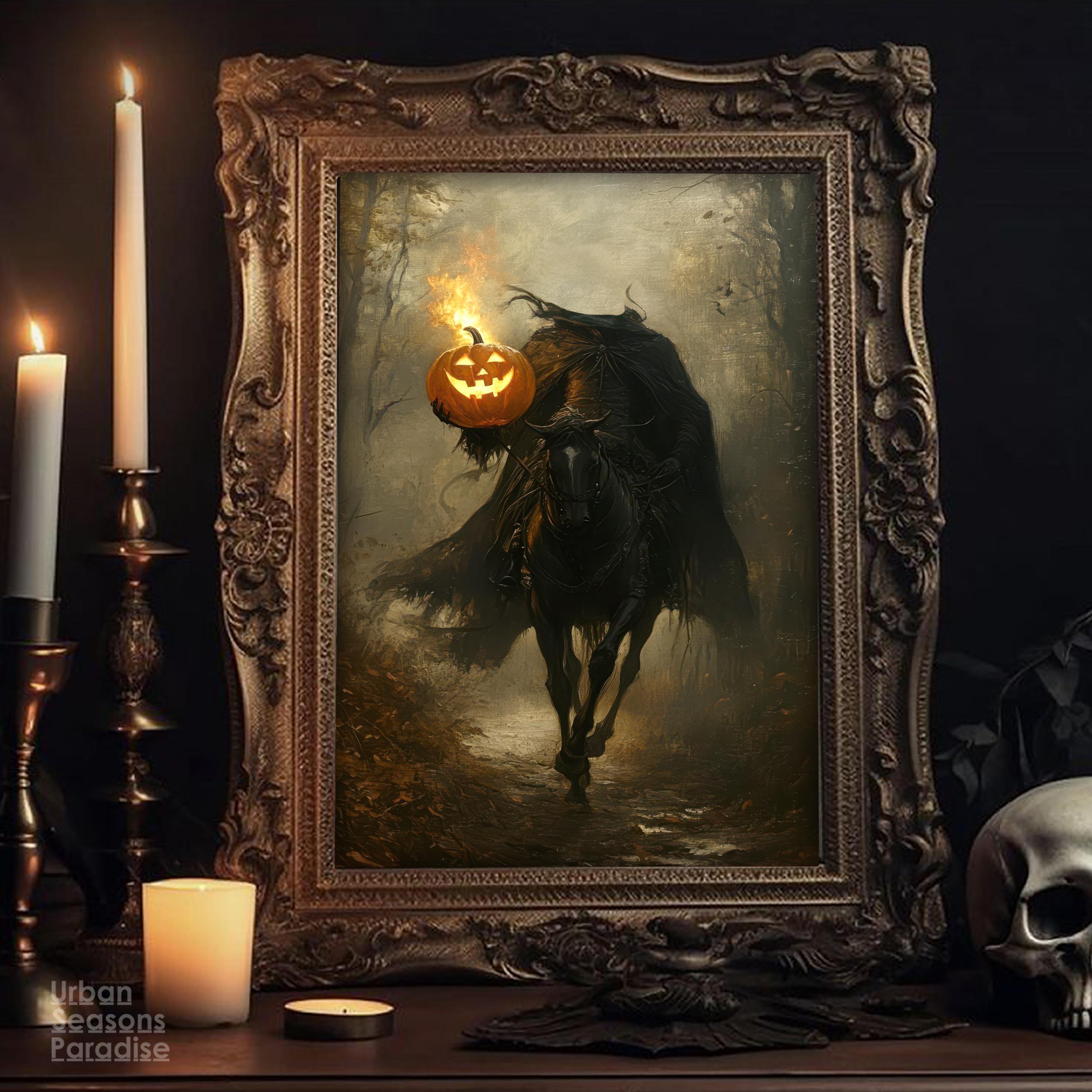 Headless Horseman Wall Art, Gothic Oil Painting, Dark Moody Paint ...