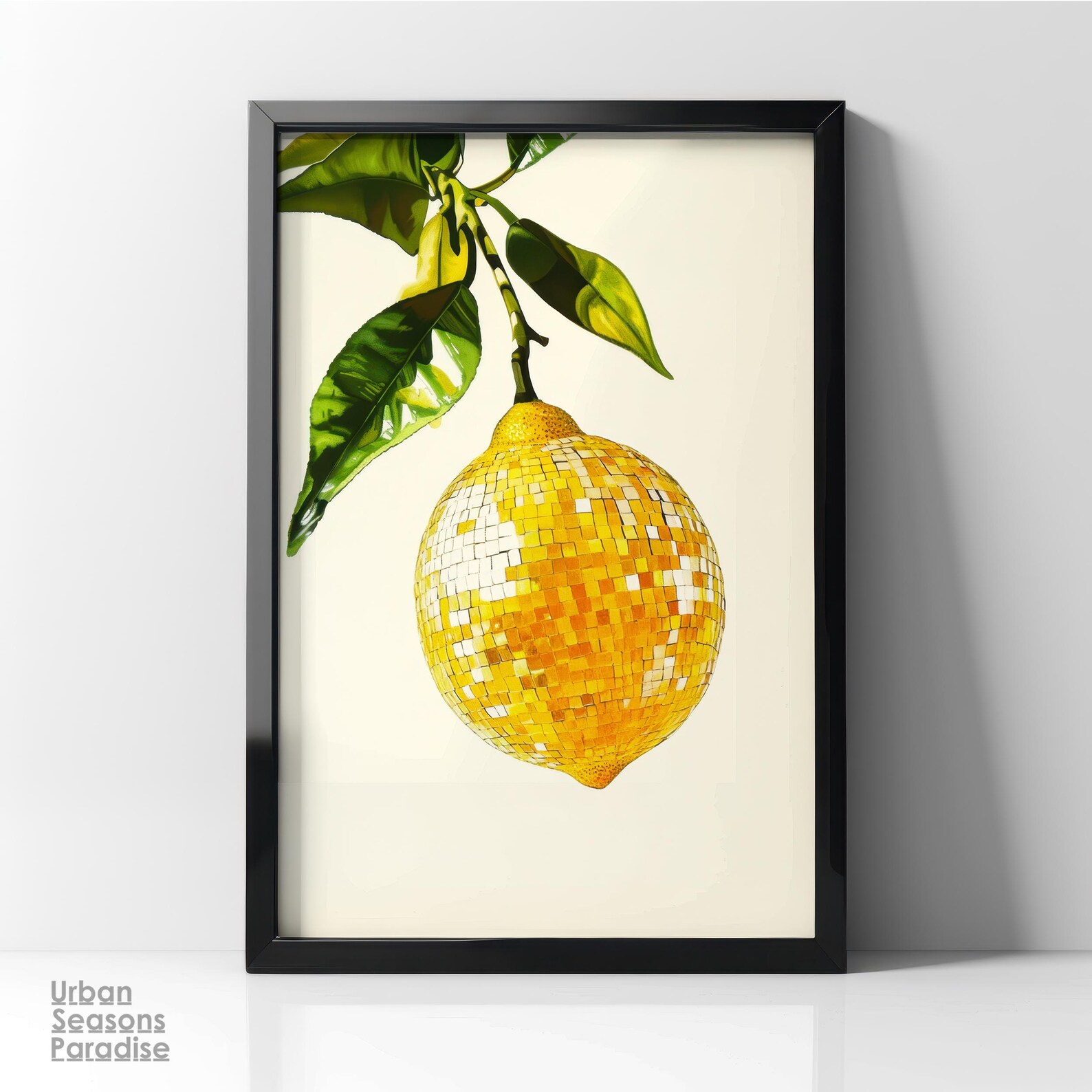 Retro Lemon Disco Ball Print, Funky Citrus Mirror Ball Art, Preppy Bar ...