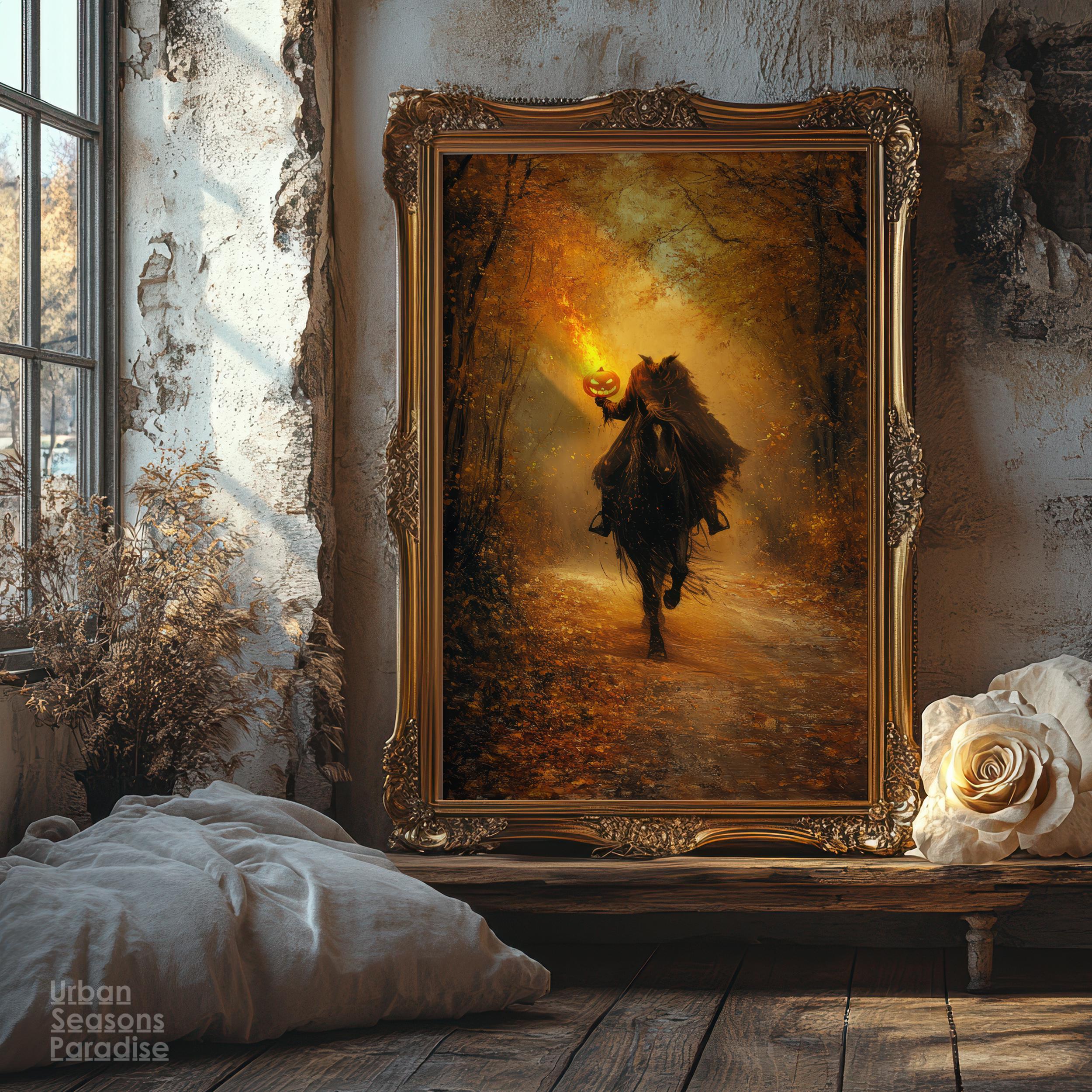 Headless Horseman Wall Art, Gothic Oil Painting, Dark Moody Paint ...