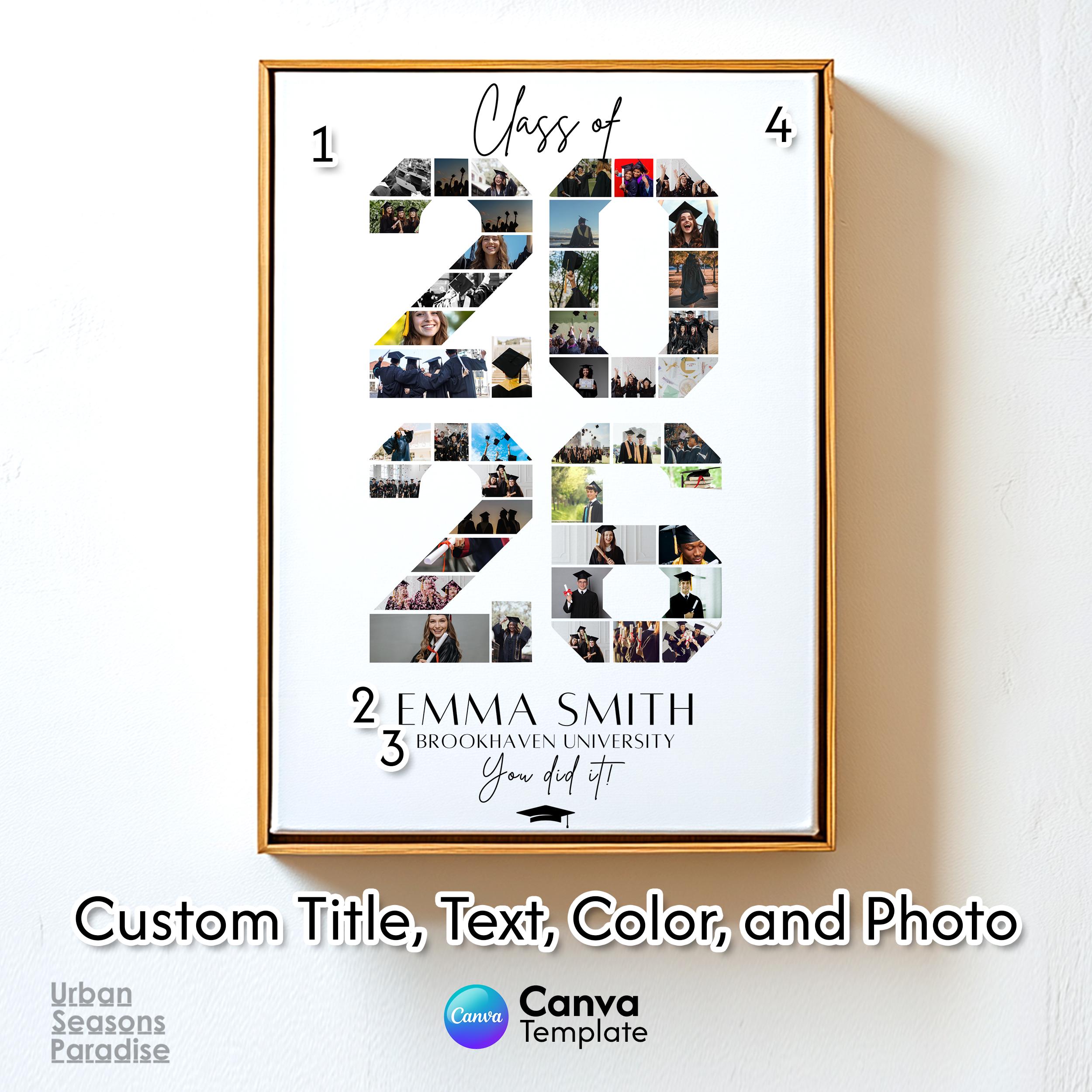 Graduation Photo Collage Template, Welcome Sign Grad Backdrop, Canva ...