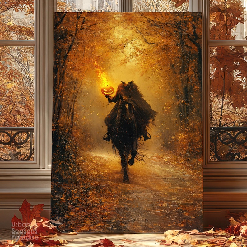 Headless Horseman Wall Art, Gothic Oil Painting, Dark Moody Paint ...
