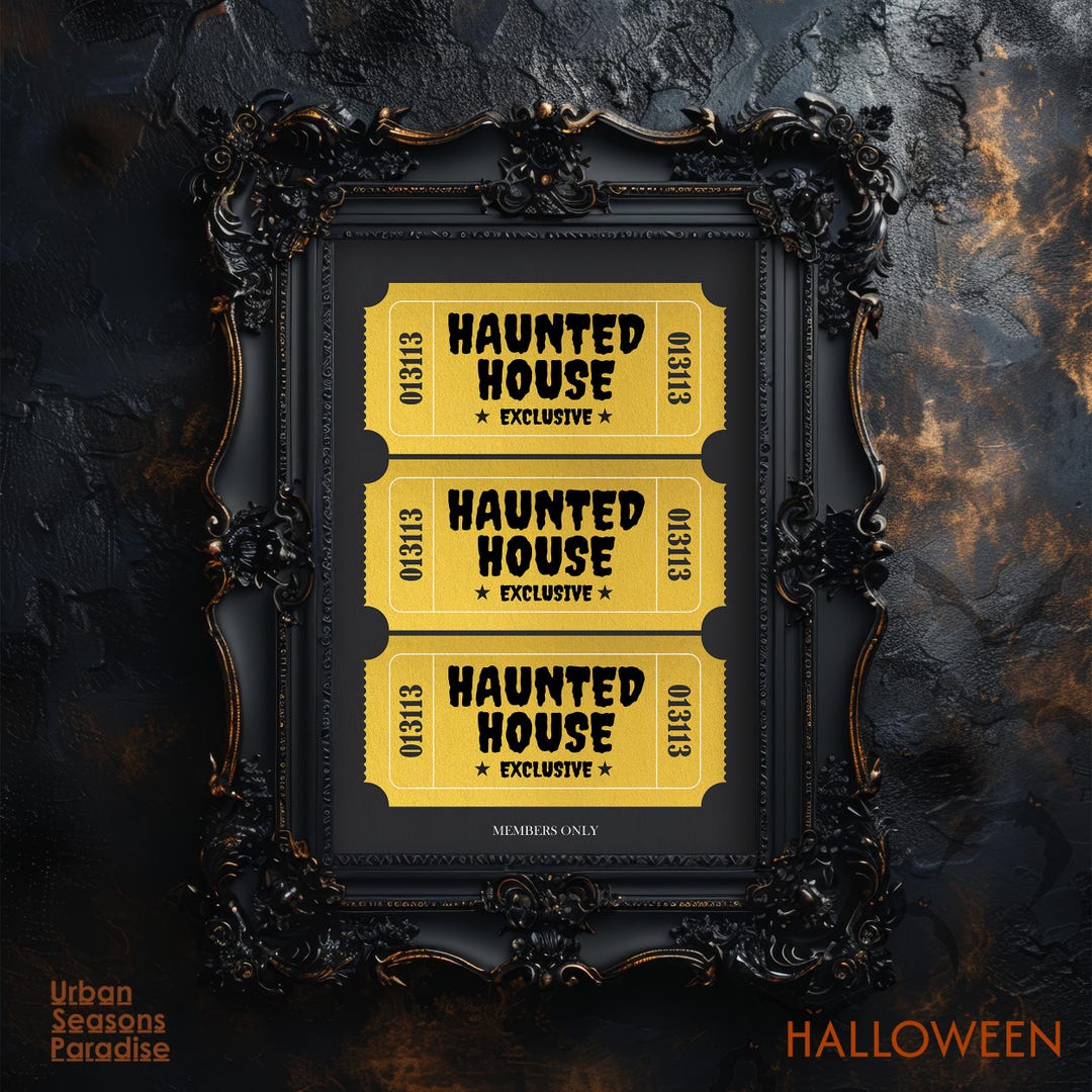 Vintage Halloween Haunted House Ticket Wall Art Print - Retro Gold Bar ...
