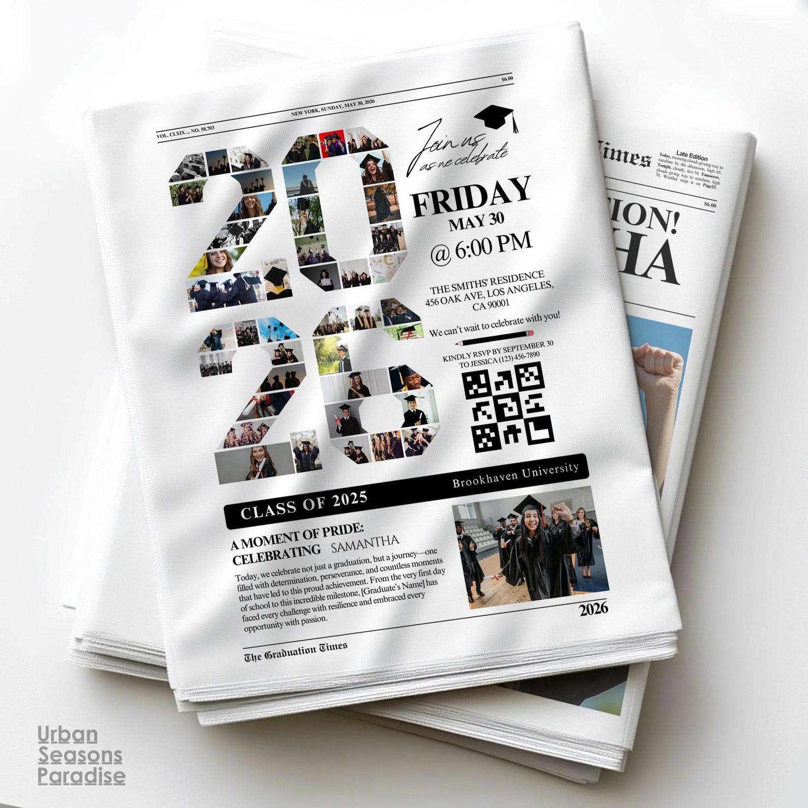 Graduation Newspaper Template, Class of 2026 Announcement, Canva ...