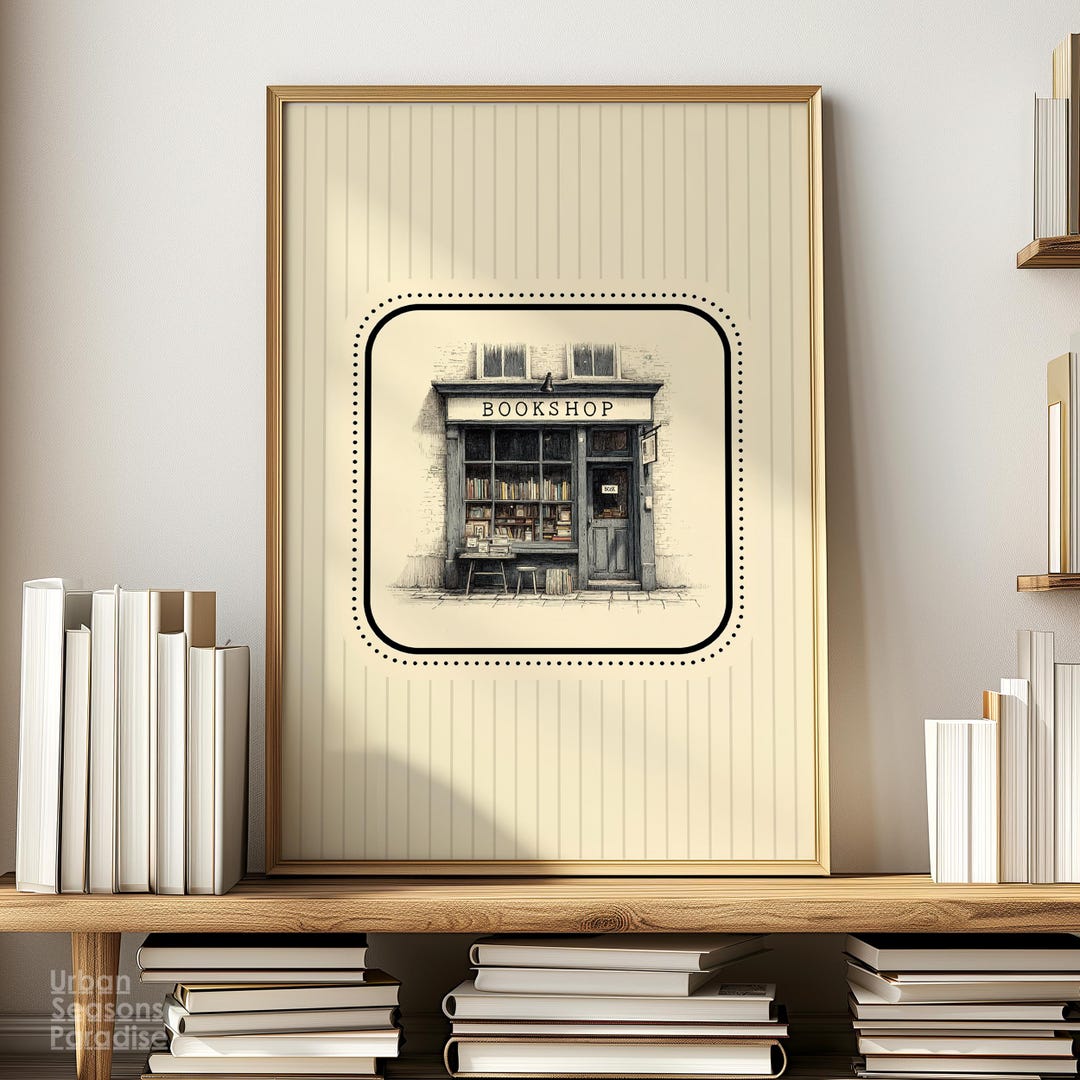Vintage Bookshop Wall Art Print – Old Book Store Sketch Drawing ...