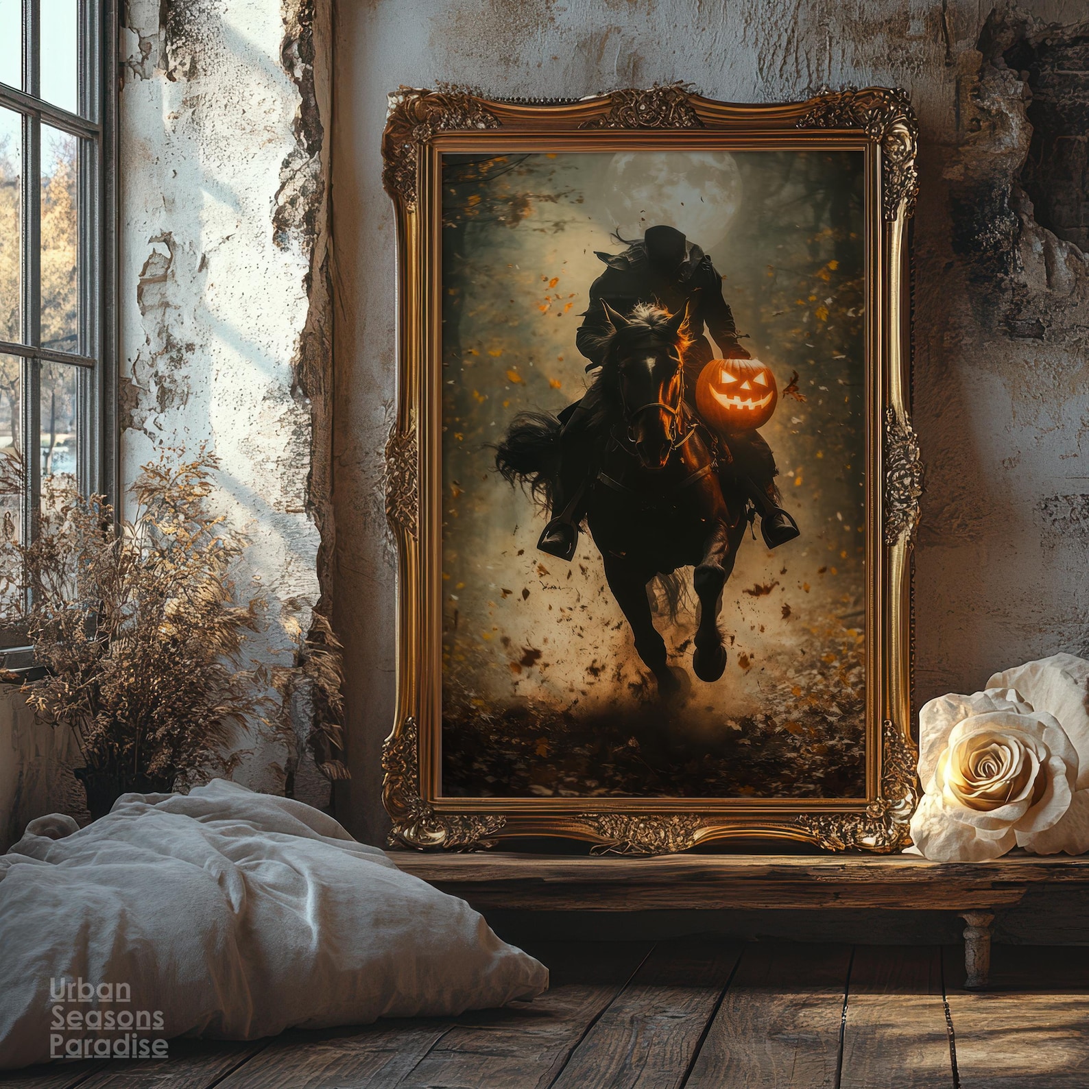 Headless Horseman Wall Art, Gothic Oil Painting, Dark Moody Paint ...